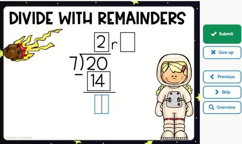 Division with Remainders Digital Boom Cards - 1 Digit Quotients - 4th Grade