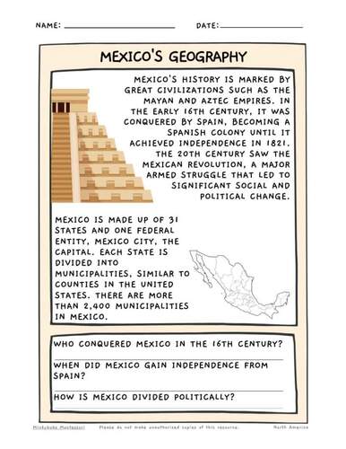 Mexico Unit Fast Facts Reading Comprehension Geography Biomes Research ...