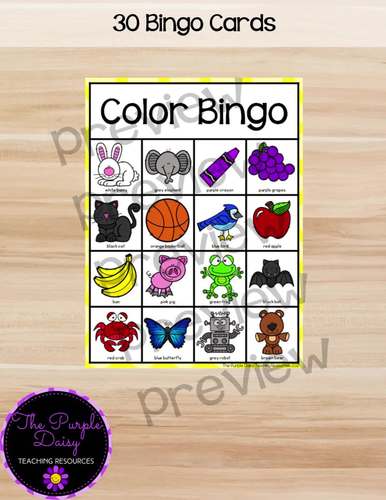 Color Bingo Game by The Purple Daisy Teaching Resources | TpT