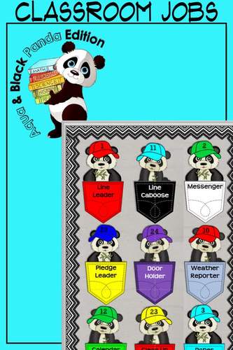CLASSROOM JOBS Classroom Management Aqua Panda Theme Classroom Decor ...