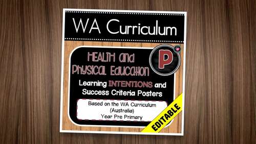 WA HPE Pre-Primary Learning INTENTIONS/GOAL Posters & Success Criteria ...