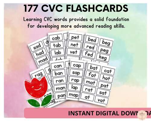 CVC Word Flashcards, Consonant Vowel Consonant, CVC Words, Phonemic ...