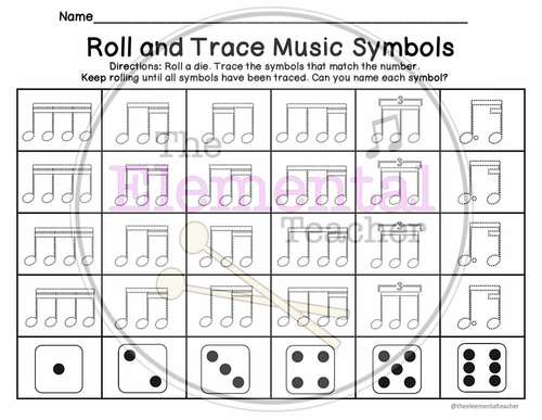 BUNDLE Roll and Trace, Write and Read Music Rhythm Patterns Worksheets
