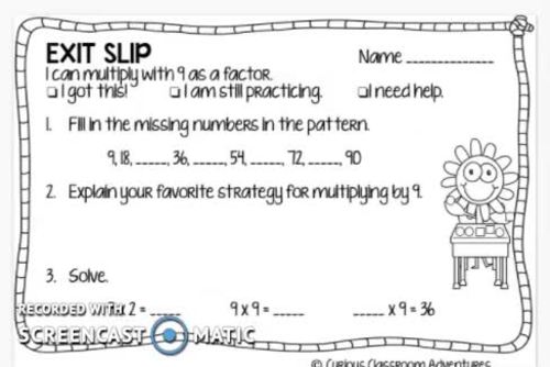 3rd Grade Math Exit Slips for Using Patterns for Multiplication Facts