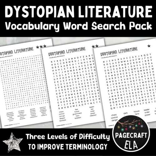 Dystopian Literature Vocabulary Word Searches to Improve Terminology