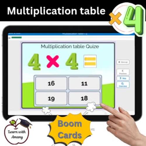Learn the 4 times table with boomcards by Learn with Amany | TPT