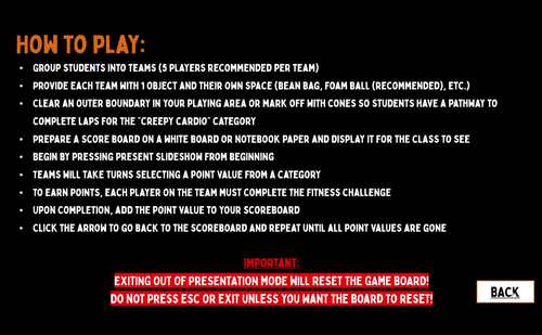 Halloween Fitness Jeopardy Game | Fun Physical Education Activity