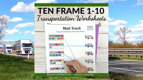 Transportation Ten Frame Counting and Subitizing 1-10 Worksheets