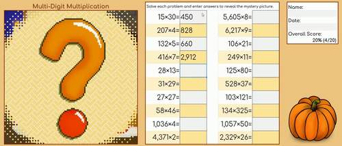 Multi-Digit Multiplication and Long Division Thanksgiving Mystery ...