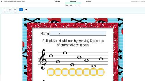 Treble Clef Notes Music Worksheets - Note Naming & Note Reading ...