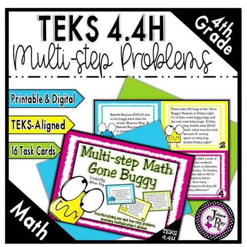 4th Grade Math: Multi-Step Word Problem Task Card Game / TEKS: 4.4H