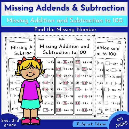 Missing Addition and Subtraction to 100 | Find the Missing Number | for ...