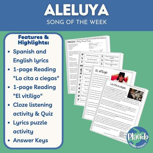 Aleluya - Spanish Song Activities - Song of the Week | TpT