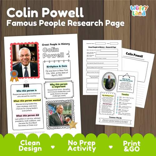 Colin Powell Biography Research Worksheet | Black History Month Activity