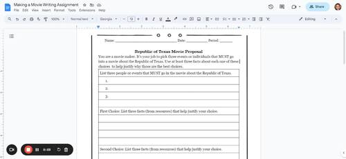 Republic of Texas Movie Proposal Writing Assignment | 7th Grade | Tx ...
