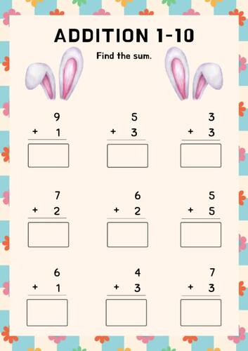 Math additon substraction Easter Worksheet PreK - 2nd Easter Activity ...