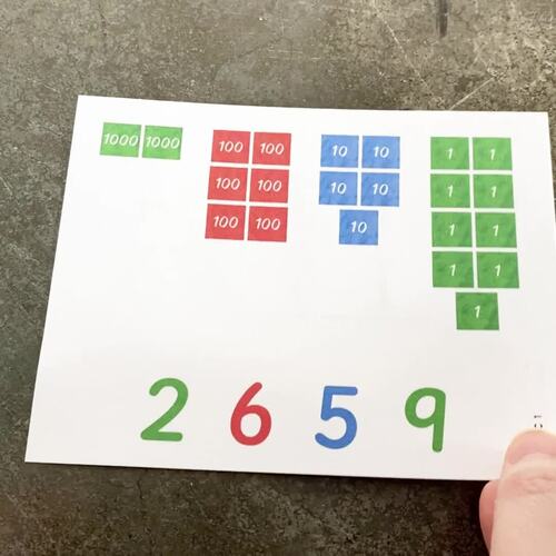 Montessori Math 4 Digit Addition Problems, Stamp Game Task Cards | Small