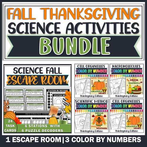 Fall Thanksgiving Science Activities November Bundle|Escape Room|Color ...