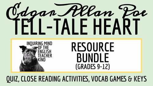 "Tell Tale Heart" by Poe Quiz, Analysis Worksheet & Vocabulary Games ...