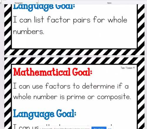 4th Grade Envision Math Learning Targets - I Can statements - Topic 7