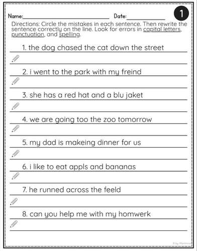 Fix The Sentence Worksheets,Sentence Writing, Editing for 1st - 3rd Grade