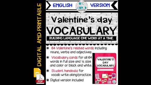 Valentine's Day: Vocabulary Cards and Student Handouts (ENGLISH VERSION)