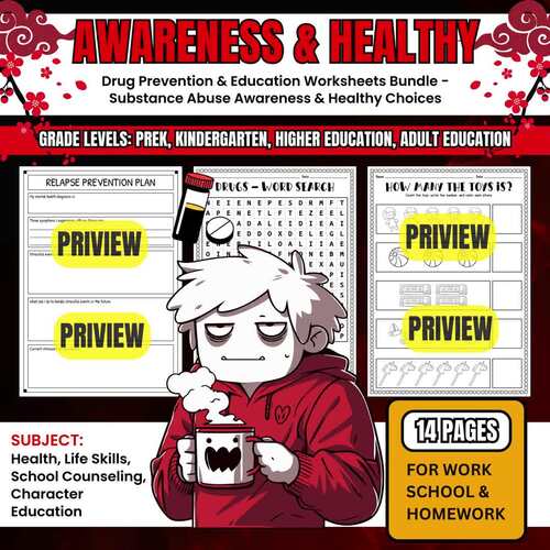Drug Prevention & Education Worksheets - Substance Abuse Awareness Healthy