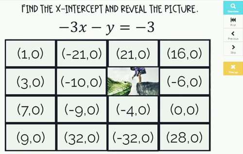 Finding X and Y Intercepts Picture Reveal Boom Cards--Digital Task Cards