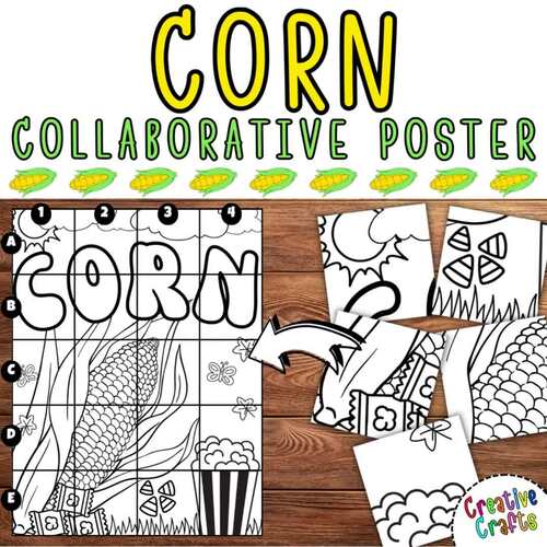 Corn Collaborative Coloring Pages Autumn Art Craft Activity for ...