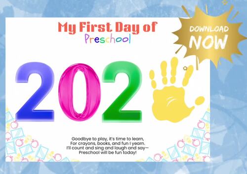 First Day of Preschool Handprint Keepsake Art Printable School Craft ...