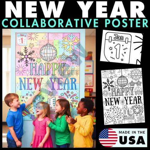 New Year Collaborative Poster Art Craft Coloring Writing Activity ...