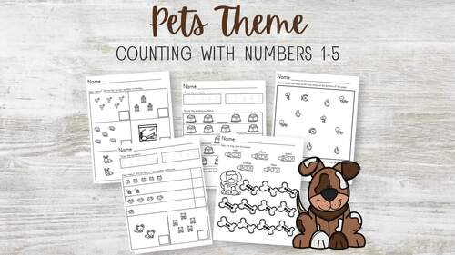 Math Worksheets Pets Theme - Counting Practice Numbers 1-5 - PreK or K ...