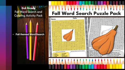 3rd Grade Fall Word Search and Coloring Activity Pack for Third Graders