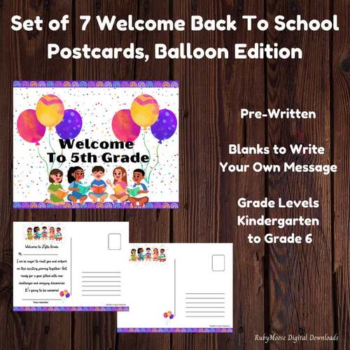 Set of 7 Welcome Back to School Postcards, Balloon Edition | TPT