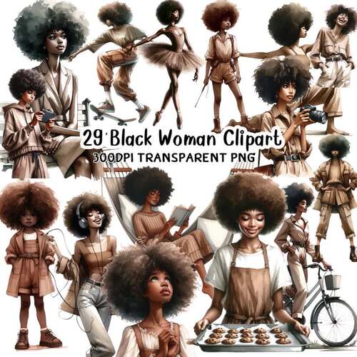Black Woman Watercolor Clipart - 29 Transparent PNG Images by Hikari Mori