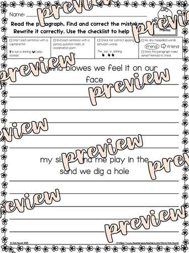 Spring Fix-It Sentences Editing Practice for First Grade by Anh Huynh