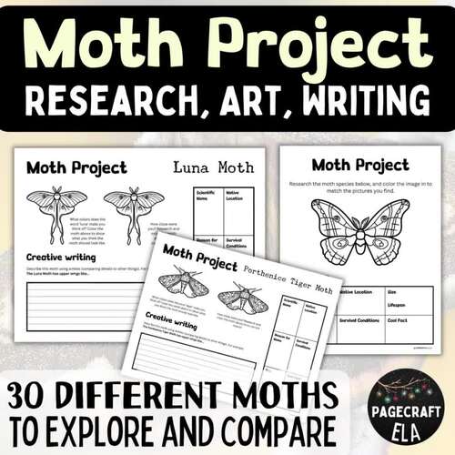 Moth Project | Research 30 Species | Coloring and Creative Writing