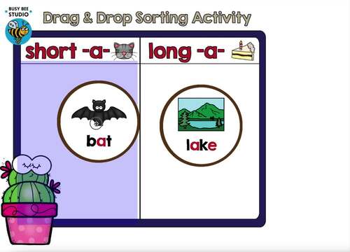 Short and Long Vowels Sorts Boom Cards CVC vs CVCE by Busy Bee Studio