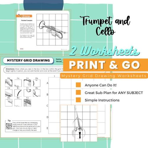 Music Theme Art Lesson-Mystery Grid Drawing Worksheet-Middle School Art ...