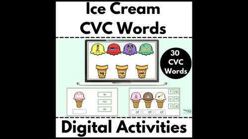Ice Cream CVC Words & Word Families Digital Activities for Decoding in ...