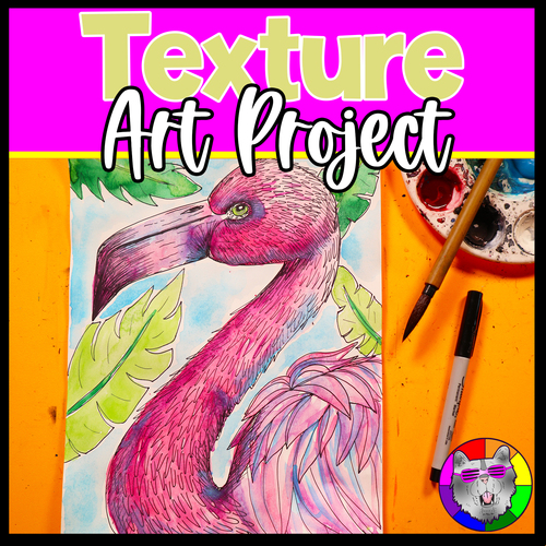 Element of Art Texture, Watercolor Flamingo Art Lesson for Middleschool
