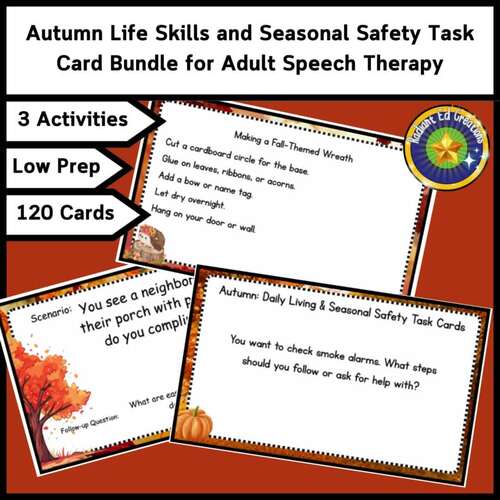 Autumn Life Skills and Seasonal Safety Task Card Bundle for Adult ...