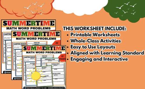Summertime Math Word Problems Activities, 2nd 3rd 4th 5th 6th Grade