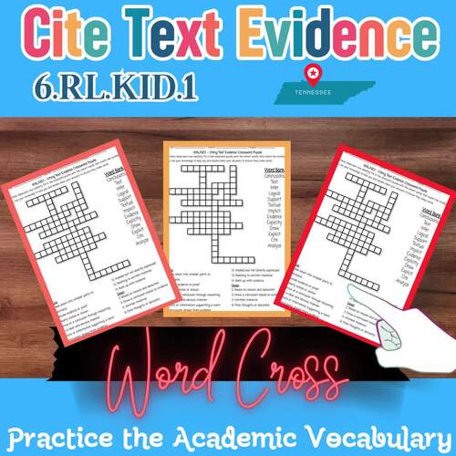 CIting Text Evidence Standard Academic Vocabulary Crossword Puzzle 6.RL ...