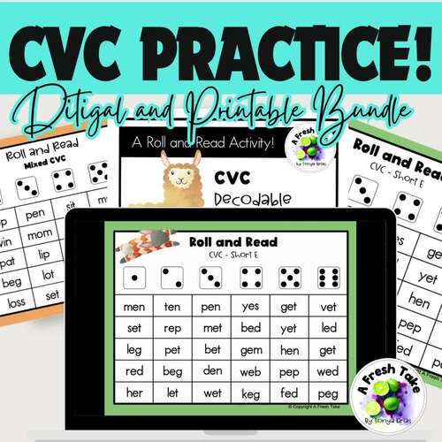 Short E CVC Digital Roll, Click, and Read PLUS Printable CVC Roll and Reads