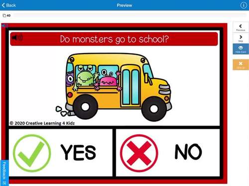 Yes or No Questions Back to School Boom Cards for Distance Learning