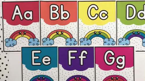 Happy Rainbow Classroom Alphabet Posters, Printable & Editable A-Z Posters