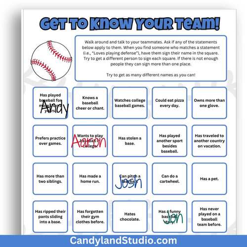 Baseball "Find Someone" Team Building Social Bingo Mixer Game | TPT