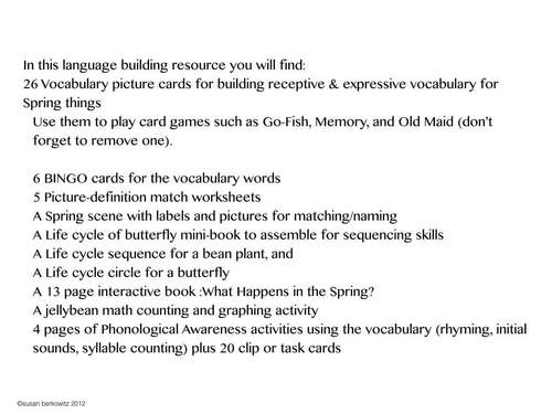 Spring Receptive and Expressive Language Activities by Susan Berkowitz