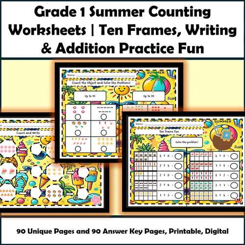 Grade 1 Summer Math Addition Counting Ten Frame Within 20 | TPT